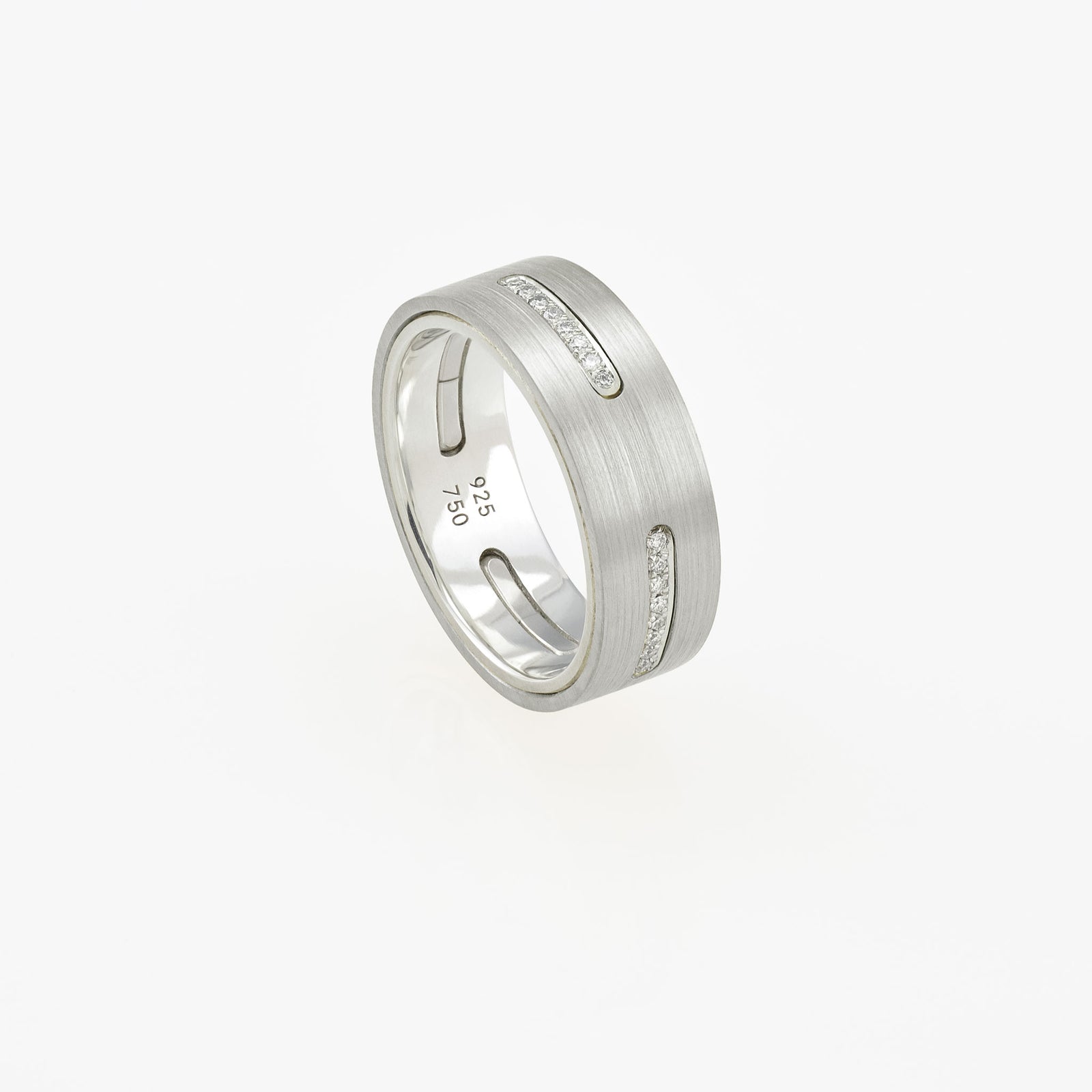 Ring 19k White Gold Silver Diamond Platinum 6.0mm Noren Studio